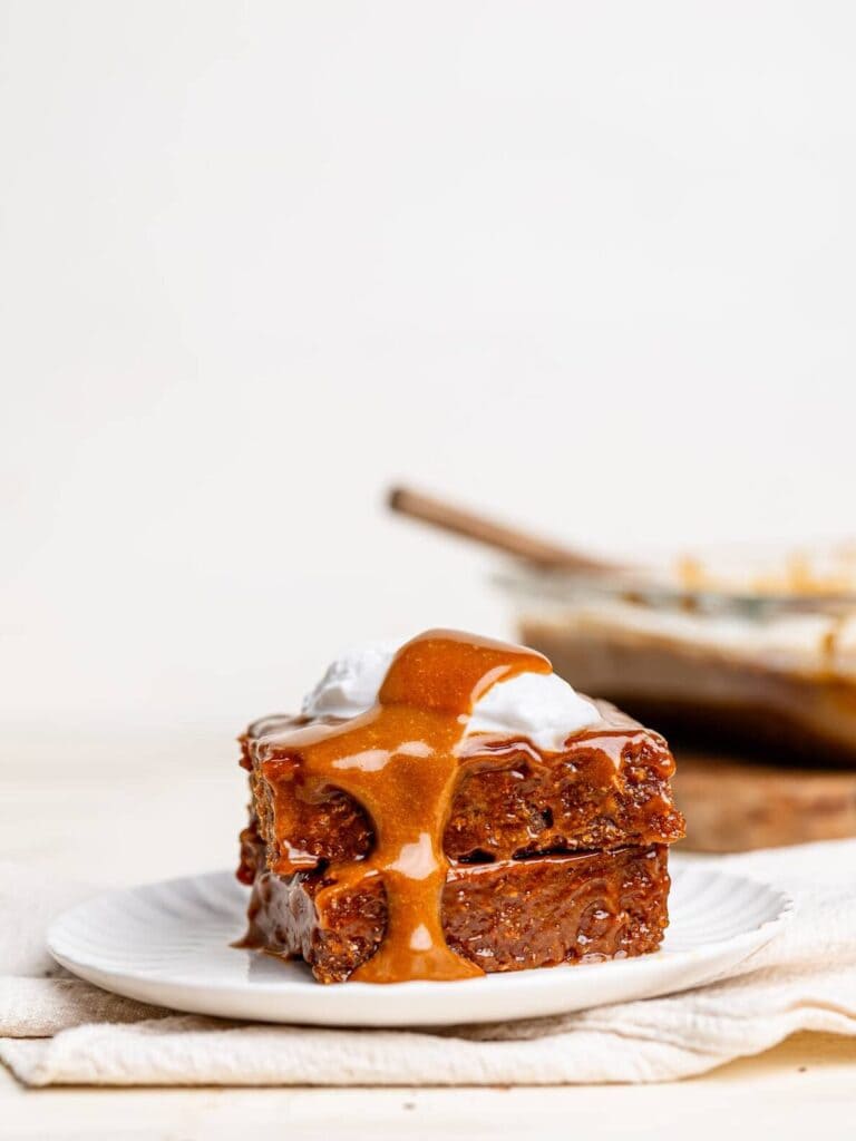 Easy and Healthy Sticky Toffee Pudding Tray Bake - Nourishing Niki